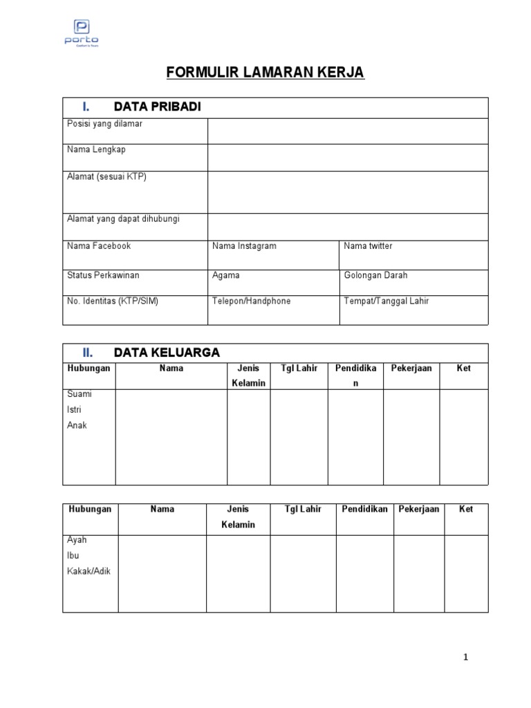 Formulir Lamaran Kerja Lengkap | PDF