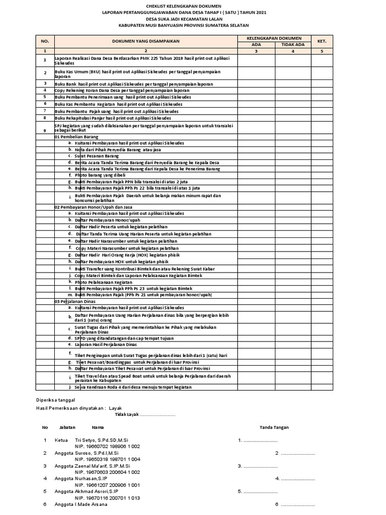 Ceklis SPJ DD 2021 | PDF