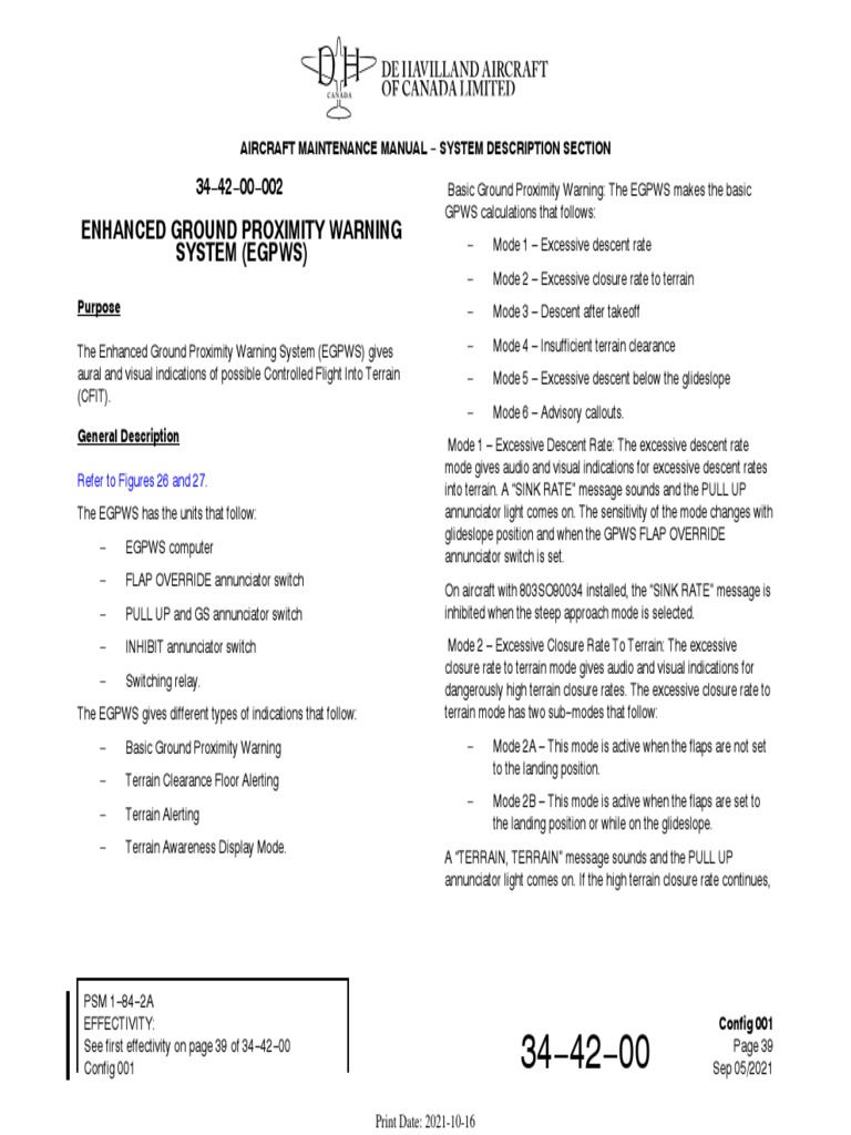 Enhanced Ground Proximity Warning System (Egpws) : Aircraft Maintenance ...