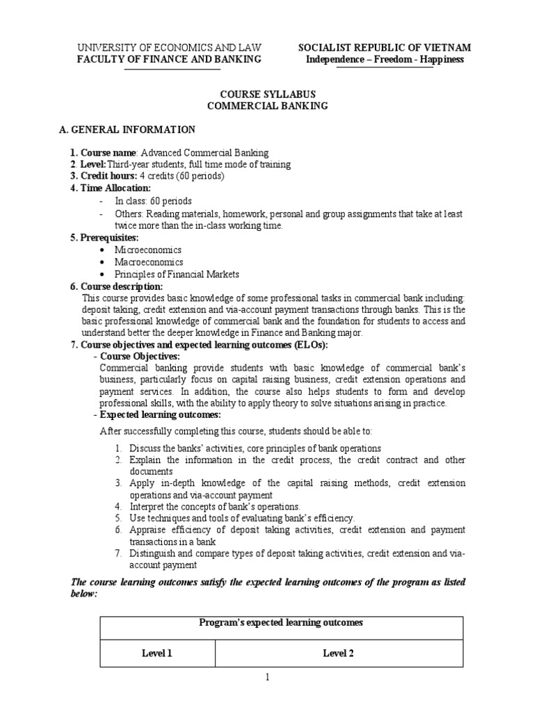 Syllabus - Commercial Banking | Download Free PDF | Payments | Banks