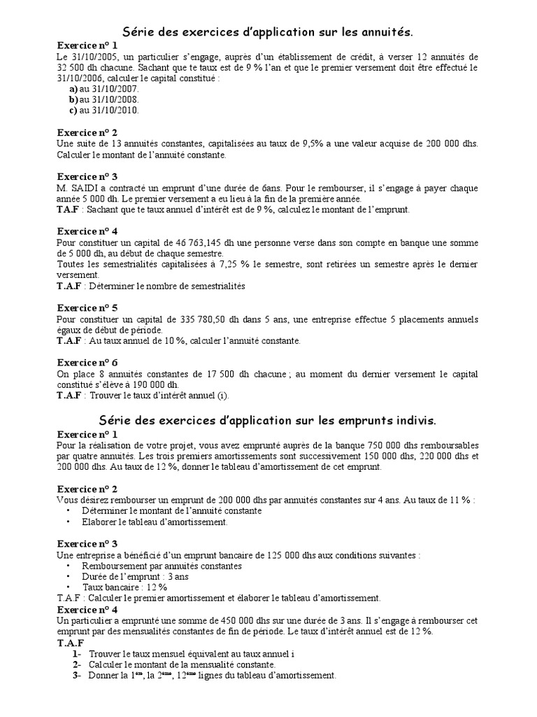 Ex Math Fin Bac | PDF | Prêts | Amortissement (finance)