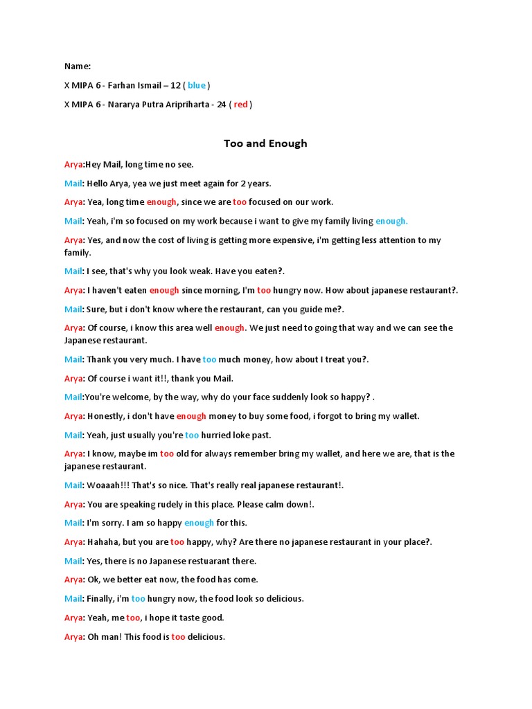 Conversation on Too and Enough | PDF