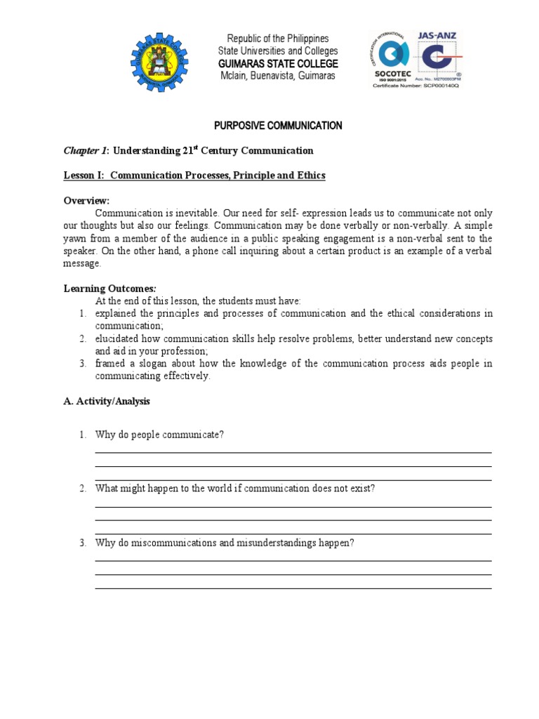 Chapter 1: Understanding 21: Century Communication Lesson I ...