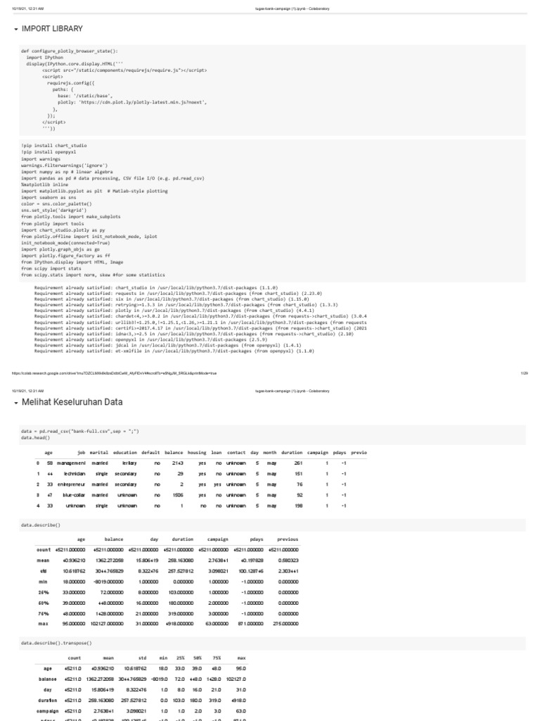 Tugas-Bank-Campaign (1) .Ipynb - Colaboratory | PDF | Statistical ...