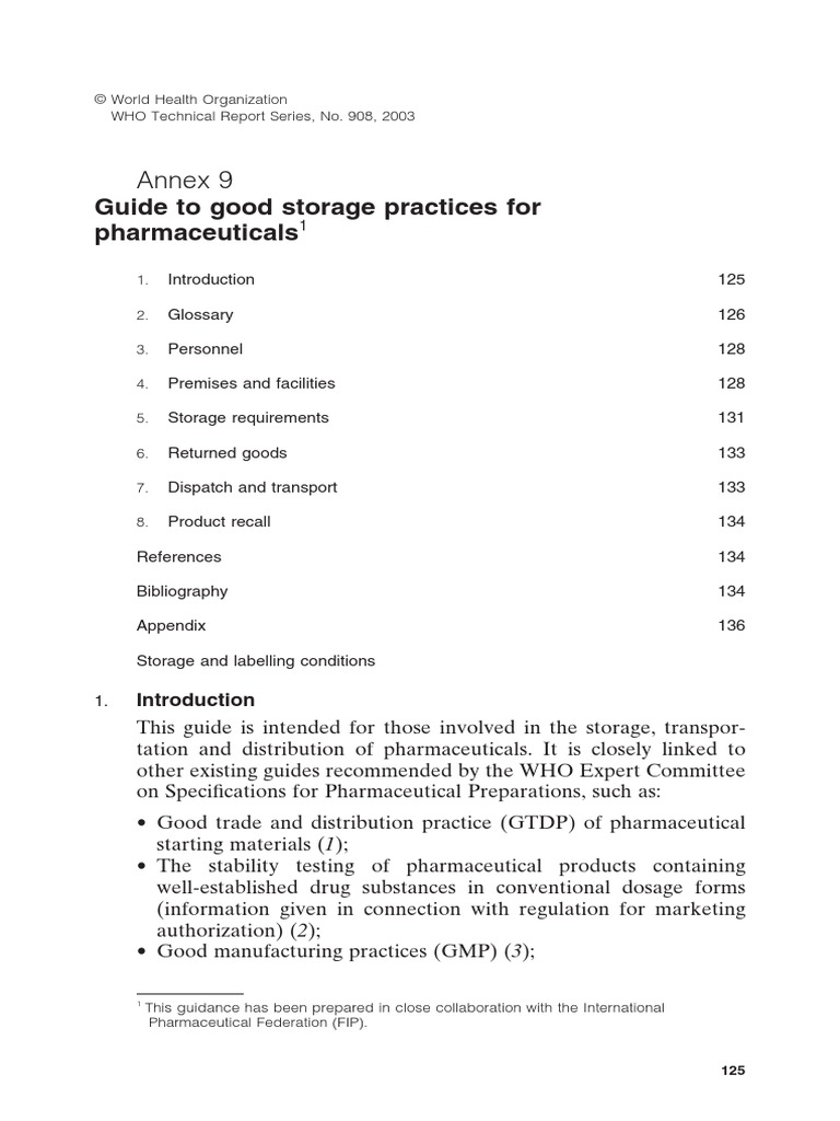 Annex 9: Guide To Good Storage Practices For Pharmaceuticals | PDF ...