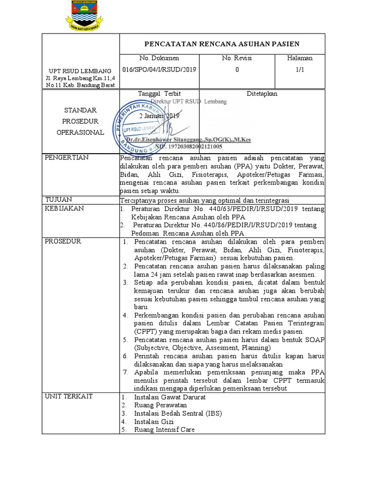Pencatatan Rencana Asuhan Pasien | PDF