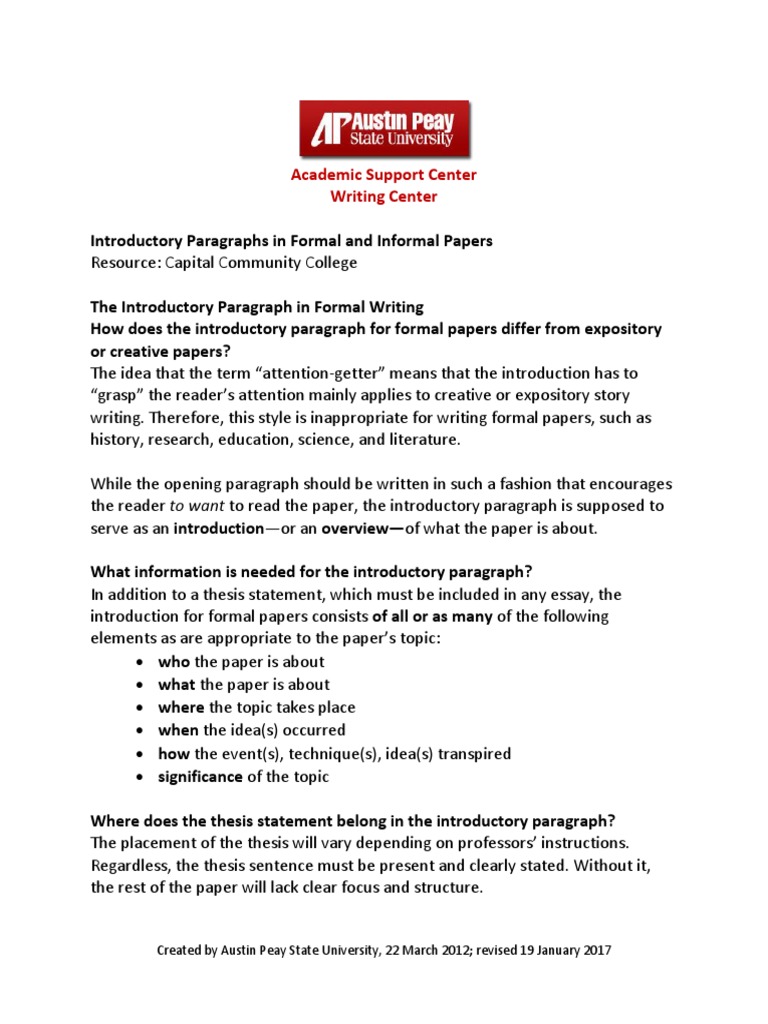 Guidelines for Effective Introductory Paragraphs in Formal and Informal ...