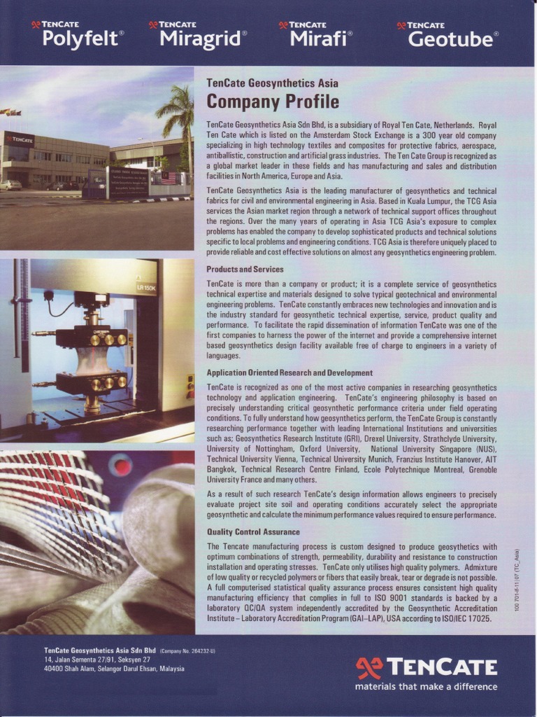 Tencate Company Profile & Geotextile Polyfelt TS20 | PDF | Quality ...