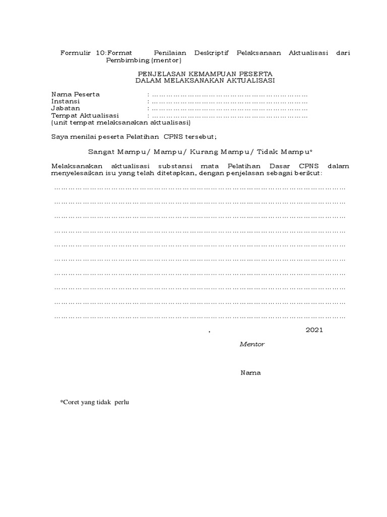 Formulir 10 Pelaksanaan Mentor | PDF