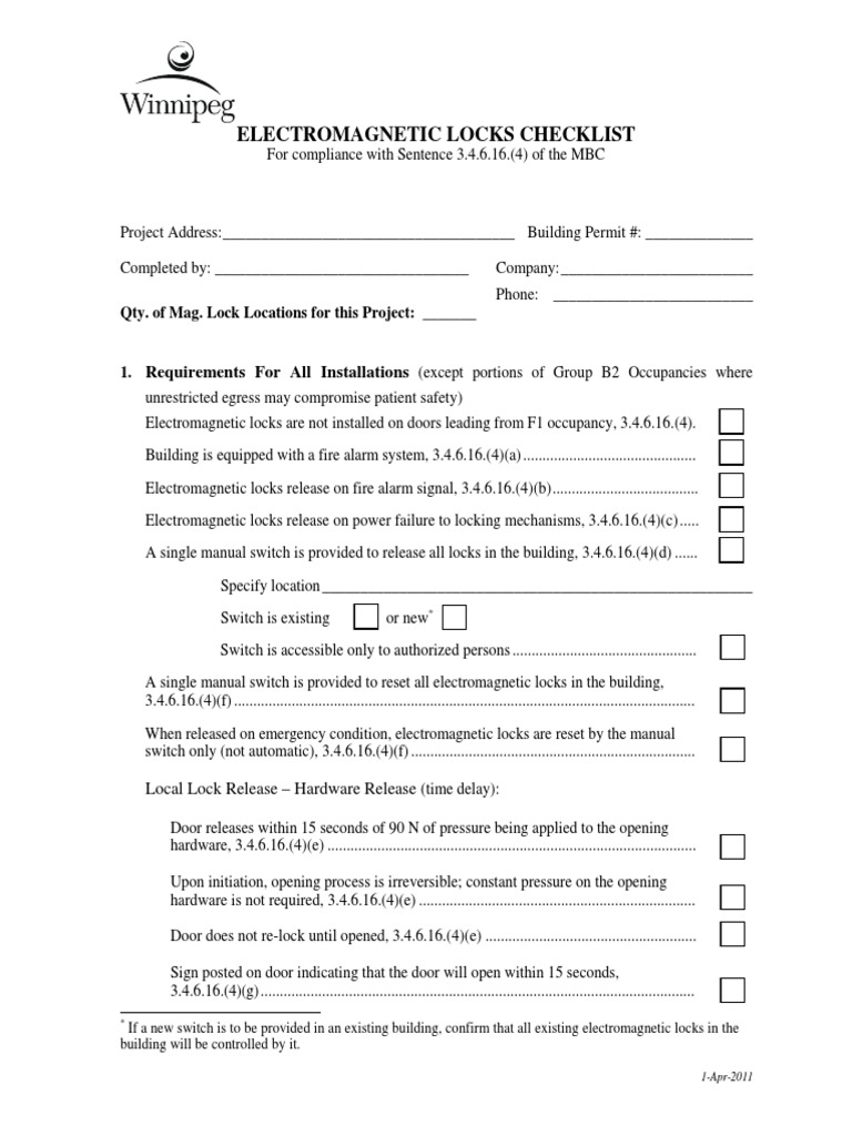 Electromagnetic Locks Checklist: Requirements For All Installations ...