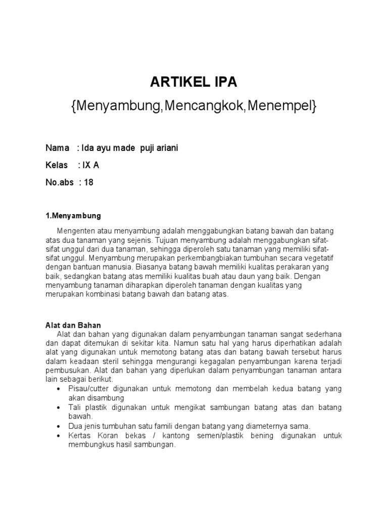 Artikel Ipa (Mencangkok, Menempel, Menyambung) | PDF