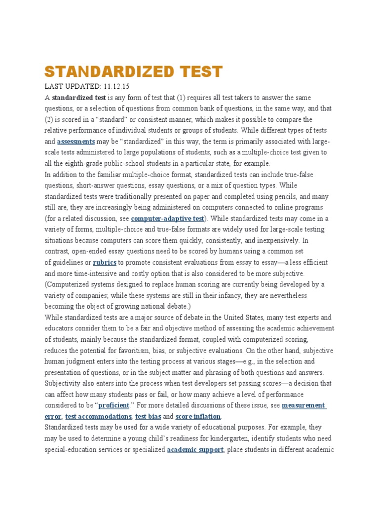 Standardized Test | PDF | Standardized Tests | Test (Assessment)
