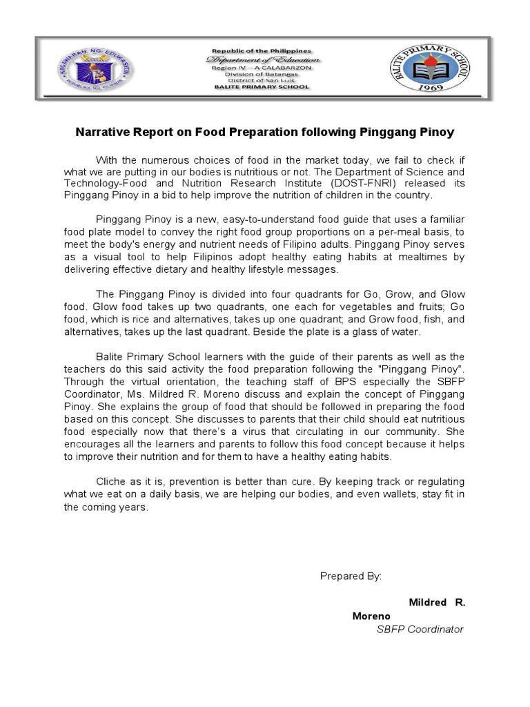 Narrative Report On Pinggang Pinoy | PDF