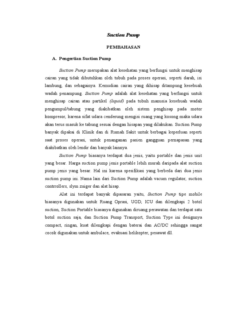 Fungsi dan Prinsip Kerja Suction Pump | PDF