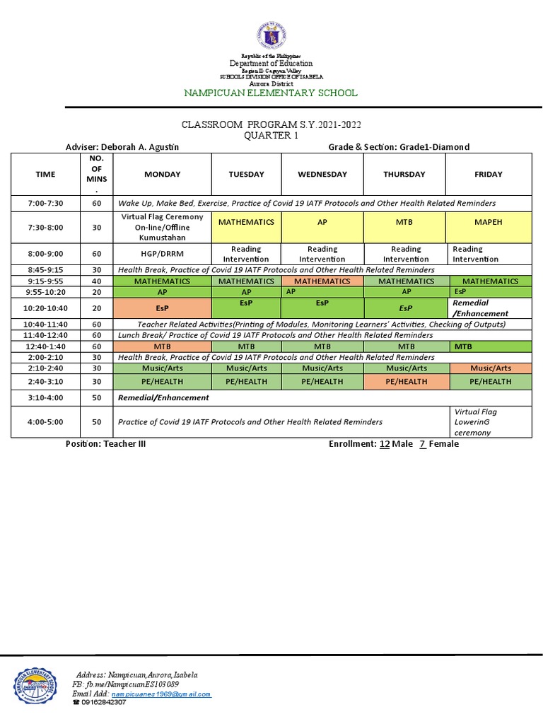 Classroom Program 2021 2022 Template | PDF