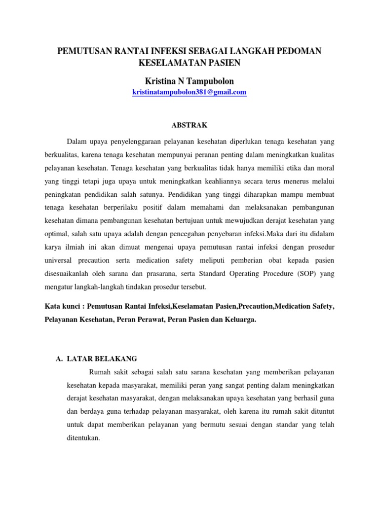 Pemutusan Rantai Infeksi Sebagai Langkah Pedoman Keselamatan Pasien | PDF