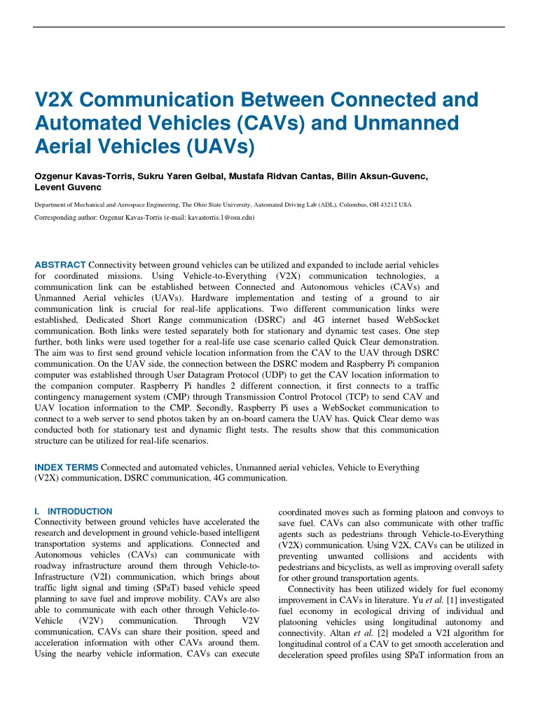 V2X Communication Between CAVs and UAVs | PDF | Transmission Control ...
