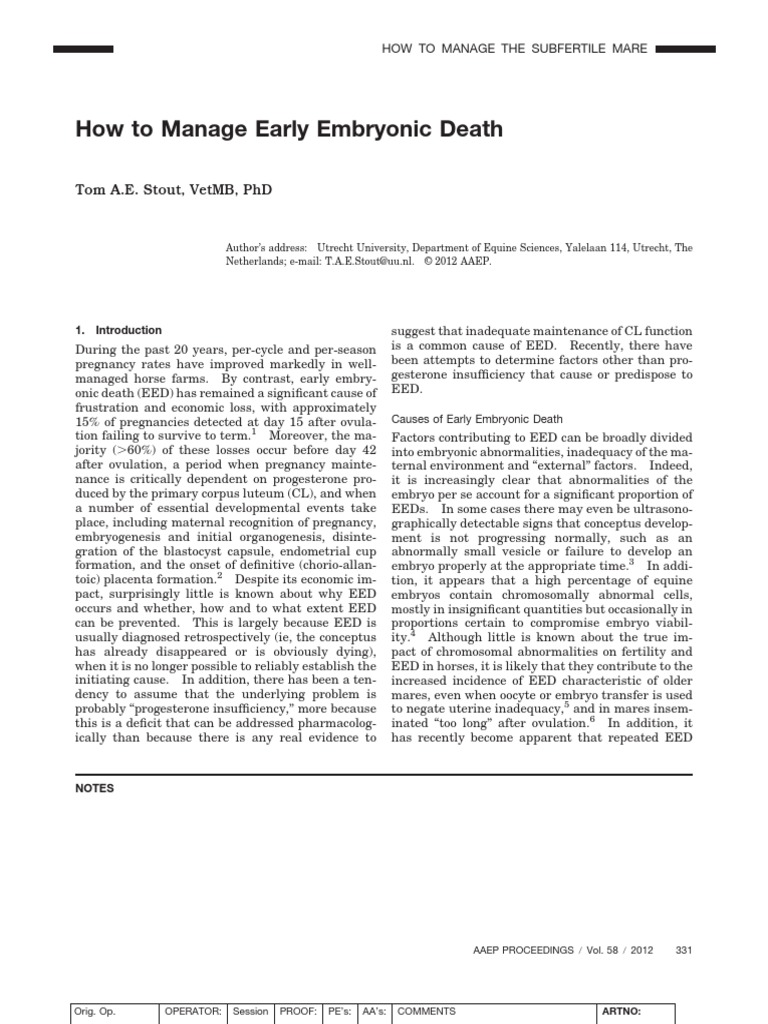 How To Manage Early Embryonic Death: Tom A.E. Stout, Vetmb, PHD | PDF ...