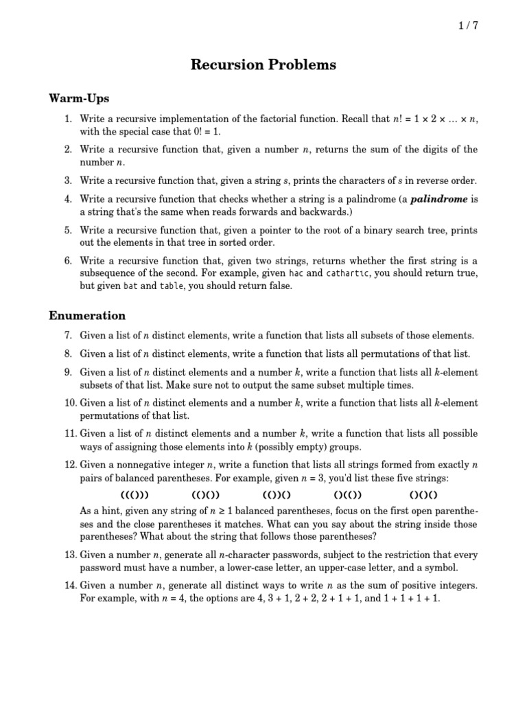 Recursion Problems Pdf Function Mathematics Dynamic Programming