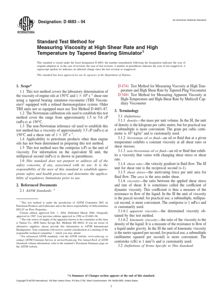 Measuring Viscosity at High Shear Rate and High Temperature by Tapered ...