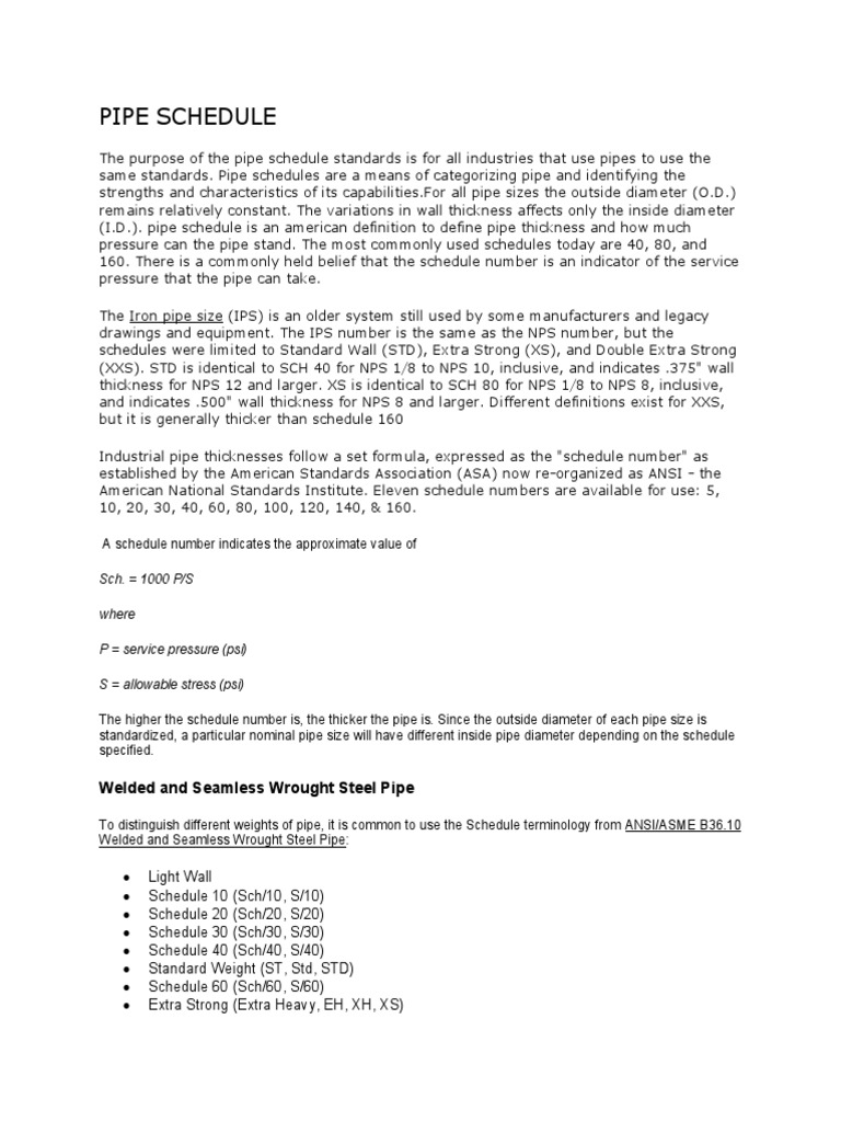 Pipe Schedule: Welded and Seamless Wrought Steel Pipe | PDF | Pipe ...