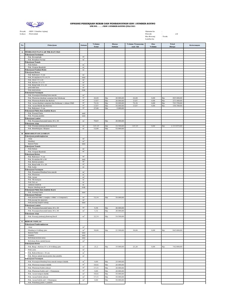 Opname Mandor Totok Ke 1 | PDF