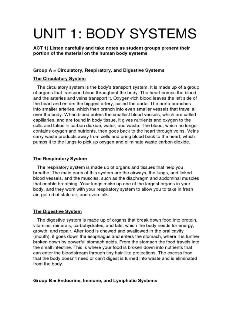 Anexo-Unit1-Body Systems | PDF | Human Body | Lymphatic System