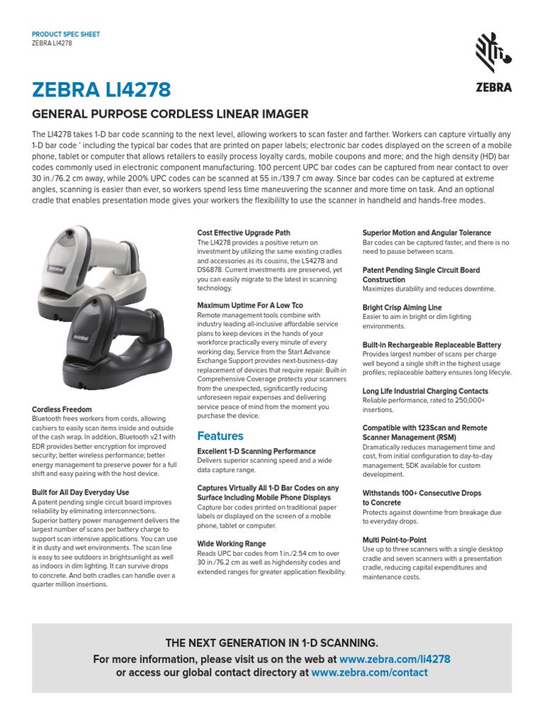 Li4278 Spec Sheet en Us | PDF | Bluetooth | Barcode