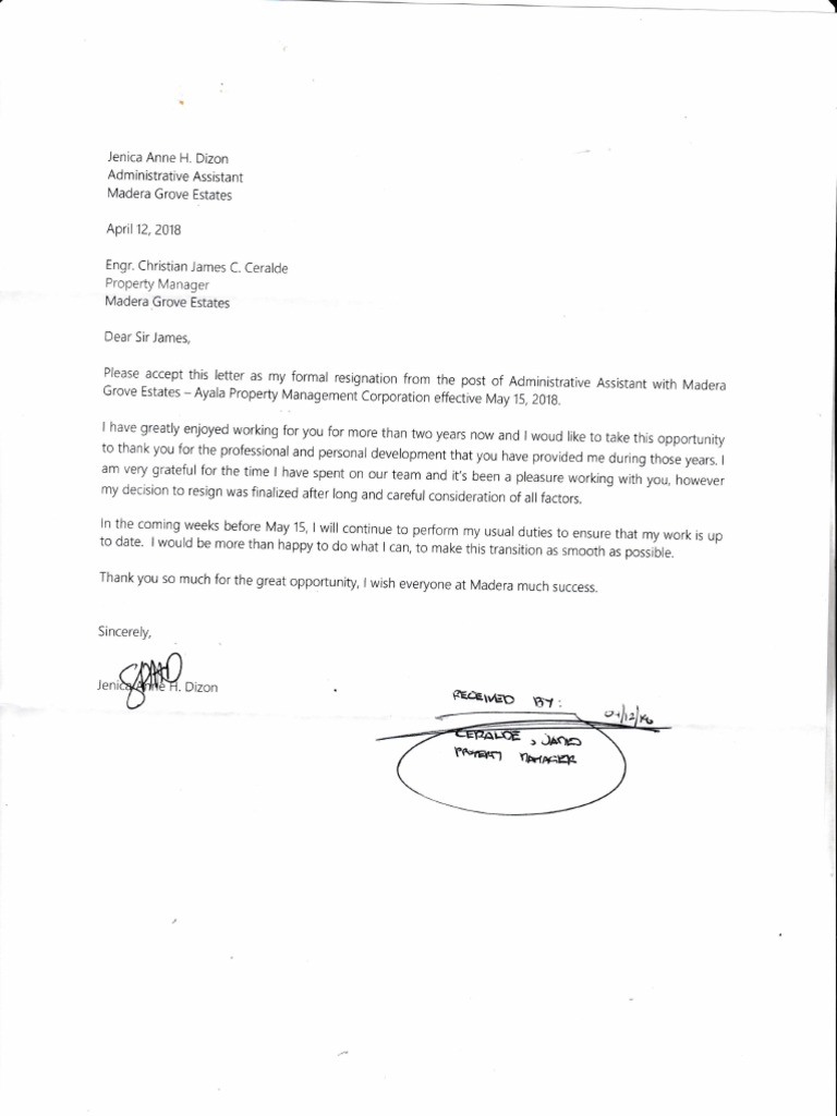 Resignation Letter - Admin Assistant | PDF