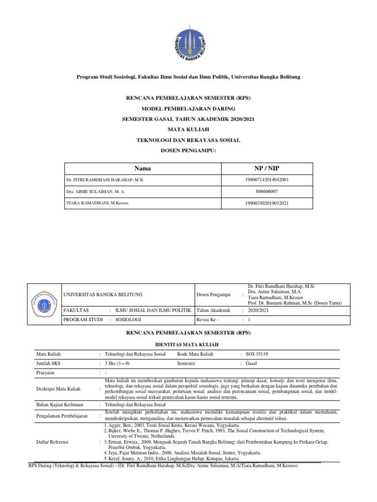 RPS Daring: Teknologi & Rekayasa Sosial | PDF | Ilmu Sosial | Seni