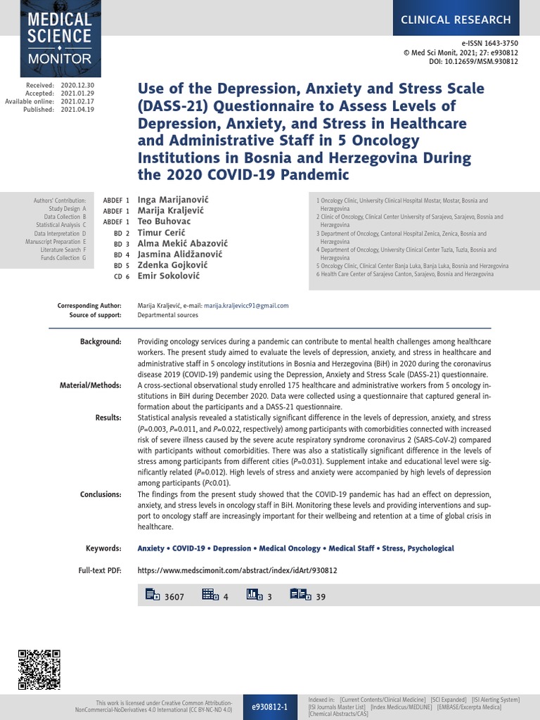 DASS 21 in Healthcare | PDF | Health Professional | Comorbidity