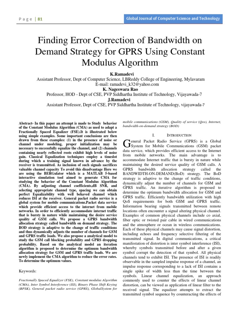 Finding Error Correction of Bandwidth On Demand Strategy For GPRS Using Constant Modulus ...