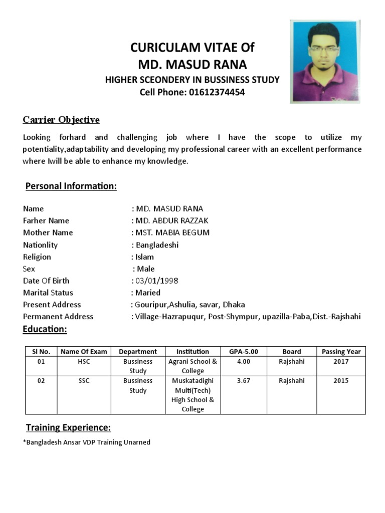 MD Masud Rana's Curriculum Vitae | PDF | Bangladesh | Computing