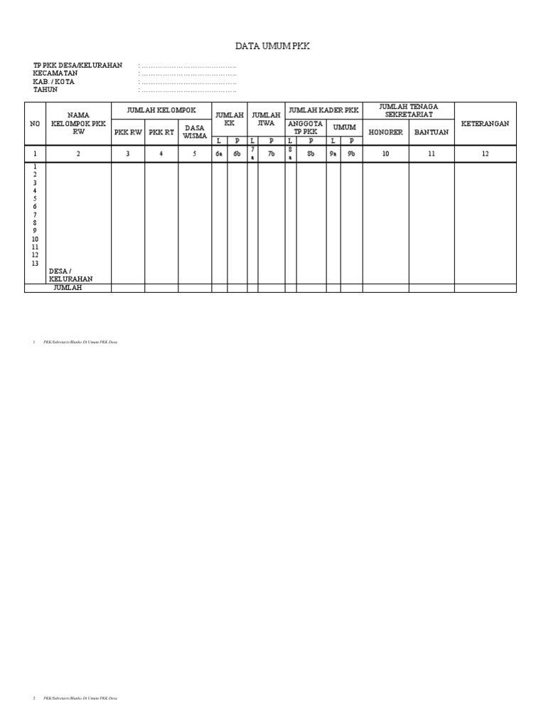 Blanko Data Umum PKK Desa | PDF