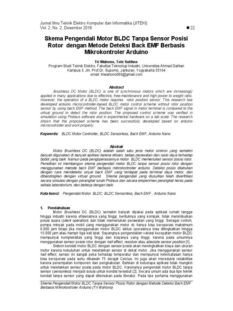 Skema Pengendali Motor BLDC Tanpa Sensor Posisi Rotor Dengan Metode ...