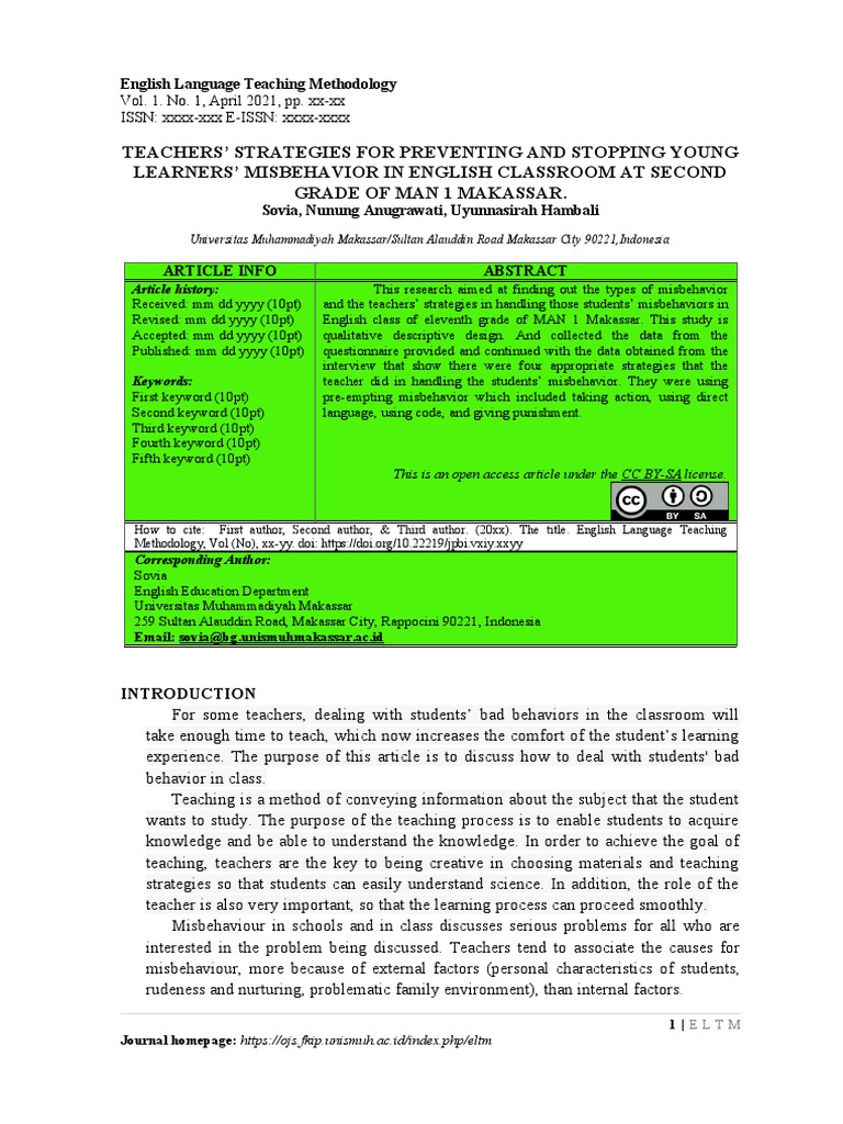 Teachers' Strategies For Preventing and Stopping Young Learners ...