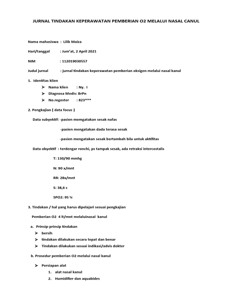 Pemberian Oksigen Nasal untuk BrPn | PDF