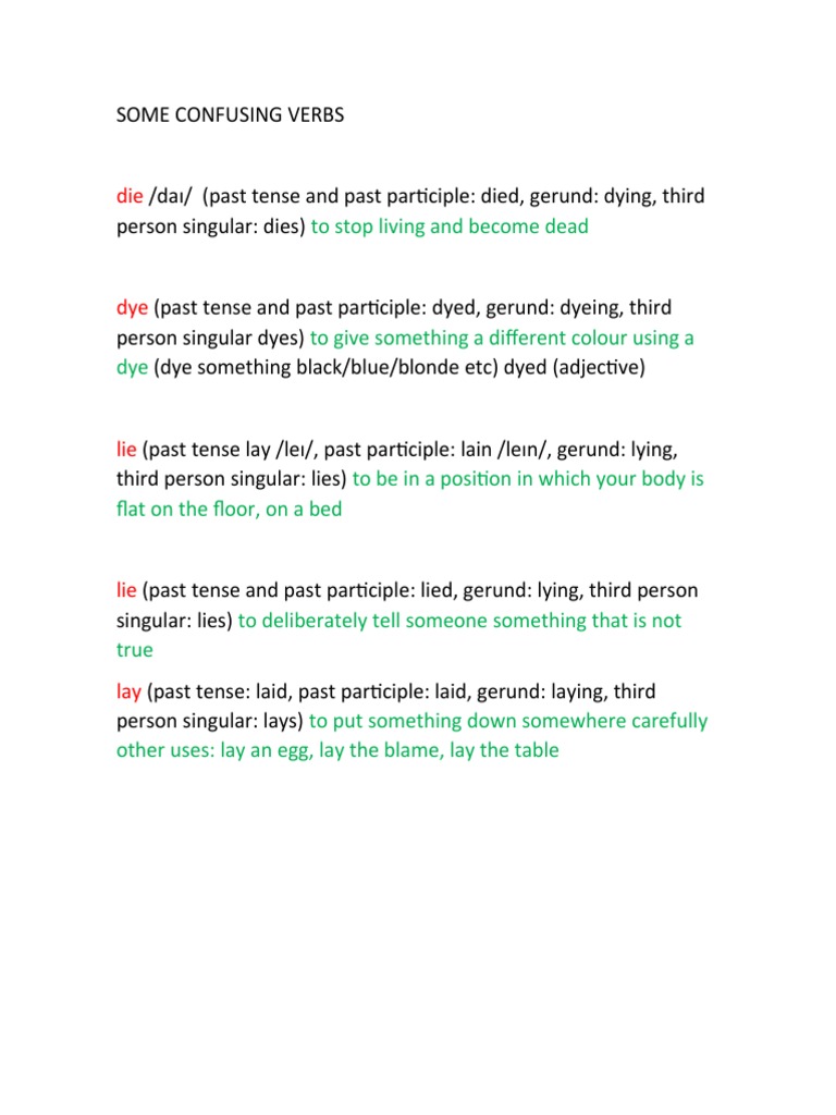 Some Confusing Verbs Unit 3a | PDF