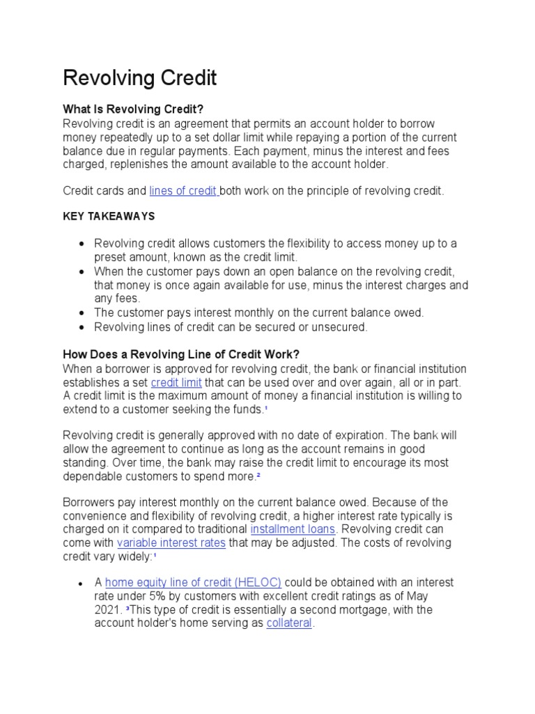 Revolving Credit | PDF | Finance & Money Management | Credit