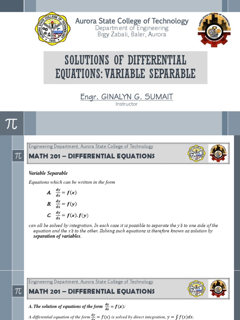 Math 201 Chapter 2 Solutions Of Some First Order Differential