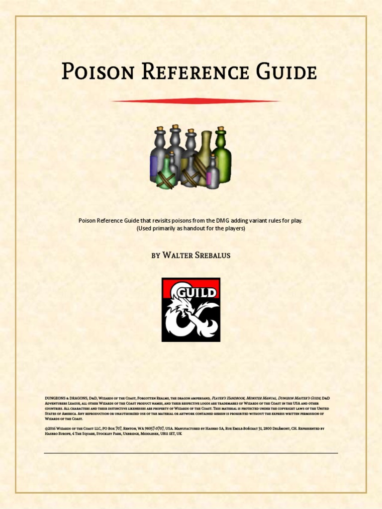 Poison Reference Guide: by Walter Srebalus | PDF | Wizards Of The Coast ...