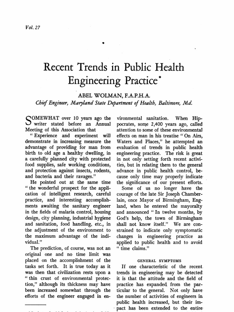 Trends Public Health Engineering Practice : Recent in | PDF | Public ...