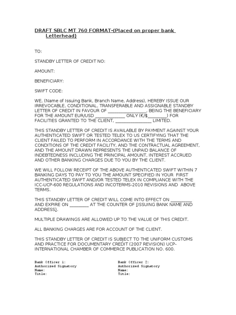 Standby Letter of Credit Sample 2 | PDF