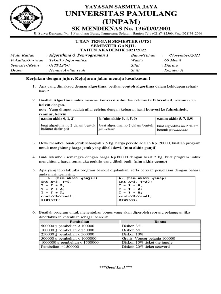 Algo1 Uts 2021 2022 2 | PDF
