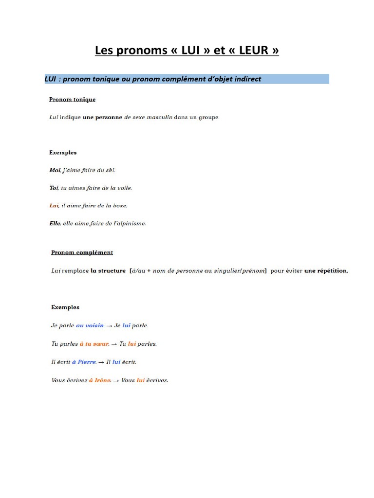Les Pronoms LUI Et LEUR | PDF | Arts du langage et discipline