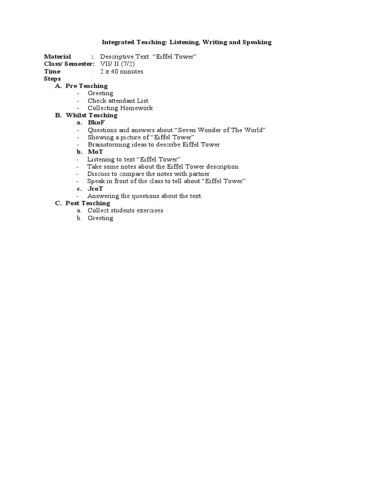 Integrated Teaching: Eiffel Tower Lesson Plan | PDF | Language Arts ...