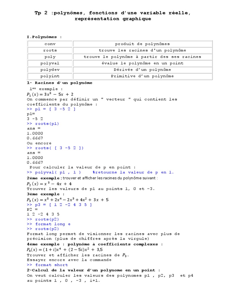 Matlab tp2.2 | PDF | Polynôme | Zéro d'une fonction