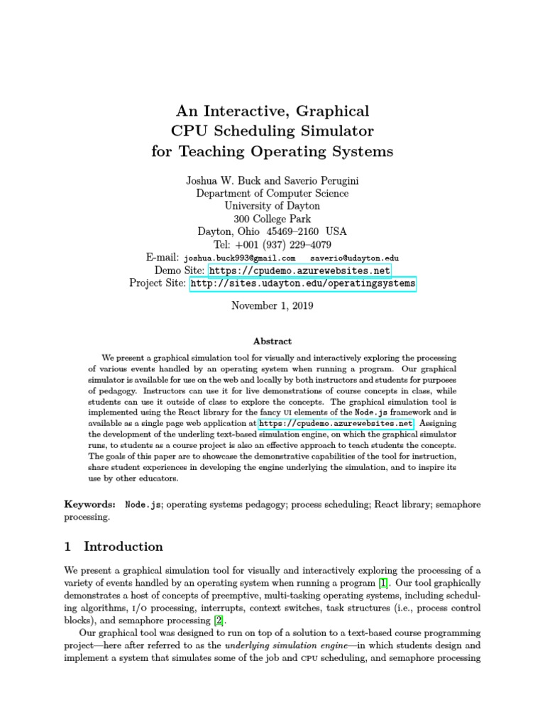 An Interactive, Graphical CPU Scheduling Simulator For Teaching Operating Systems | PDF ...