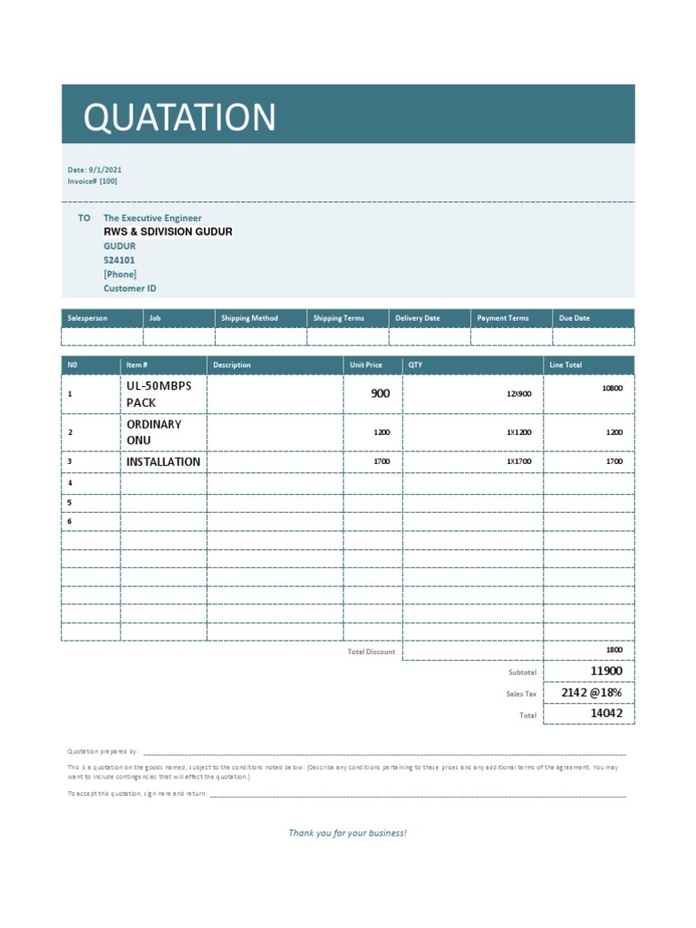 Product Quotation Template | PDF | Sales | Marketing