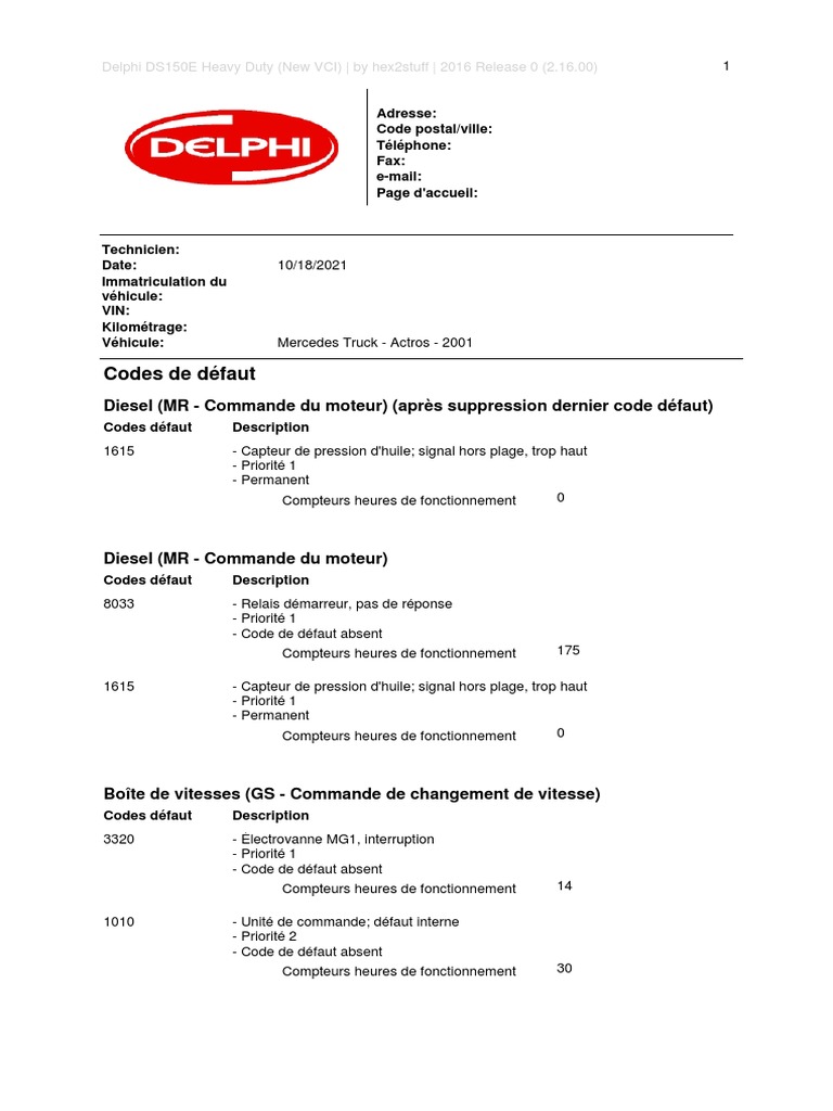 Codes de Défaut: Diesel (MR - Commande Du Moteur) (Après Suppression Dernier Code Défaut) | PDF ...